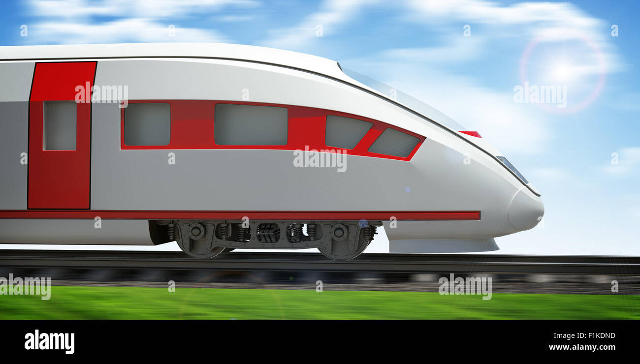 Train moving forward on rail-tracks, close-up view Stock Photo - Alamy