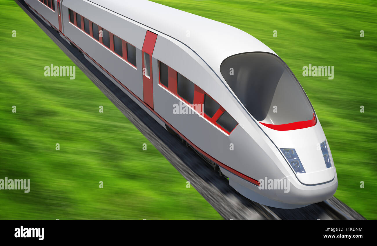 Modern train moving on rail-tracks, top view Stock Photo - Alamy
