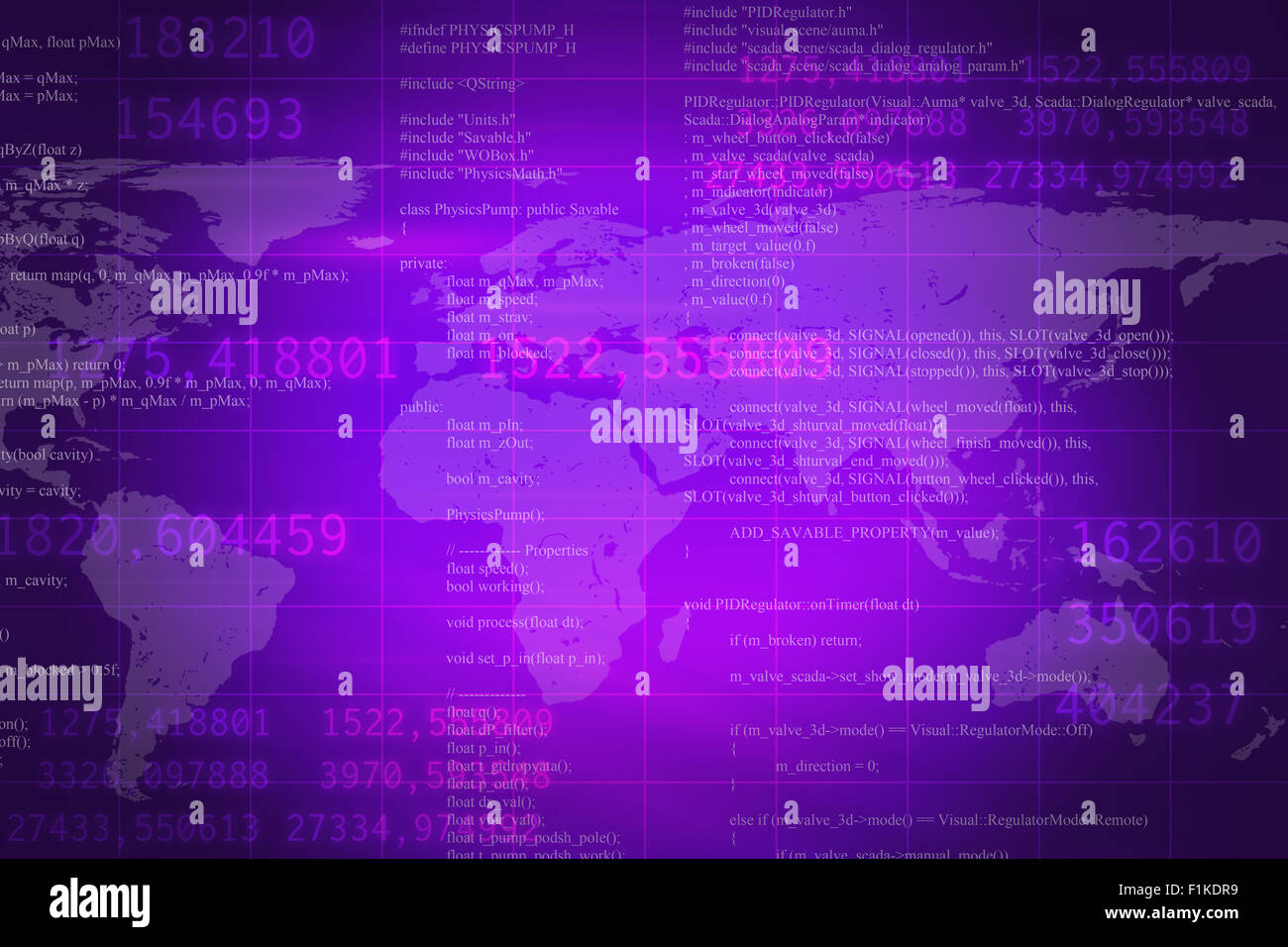 Purple abstract background with world map Stock Photo - Alamy