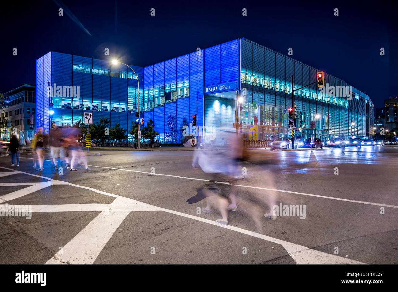 Bibliotheque Nationale du Quebec (Quebec National Library) at night, in ...