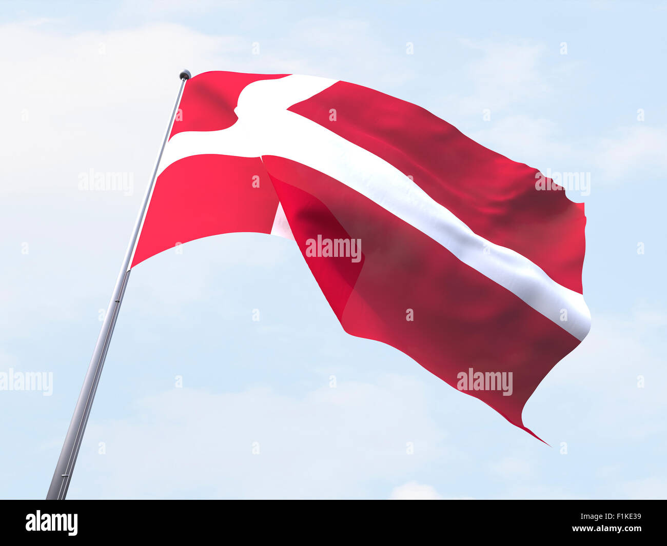 Denmark flag flying on clear sky Stock Photo - Alamy