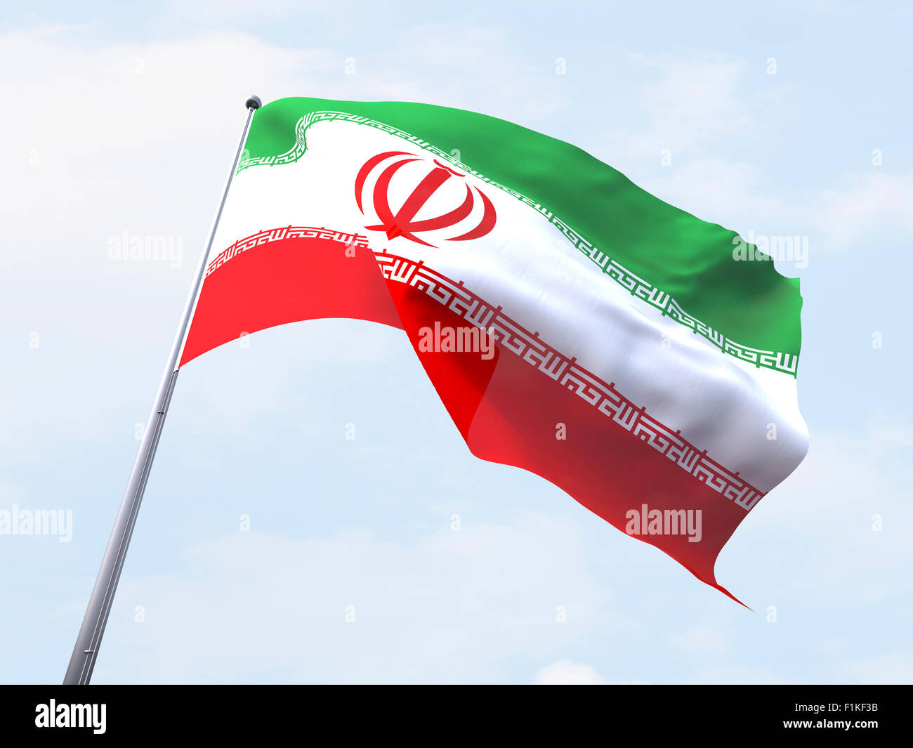 Iran flag flying on clear sky Stock Photo - Alamy