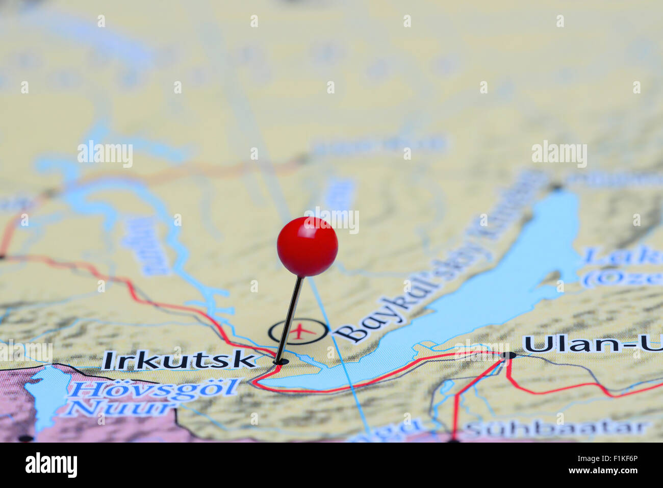 Irkutsk pinned on a map of Asia Stock Photo - Alamy