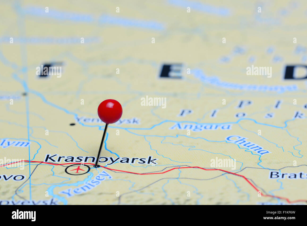 Krasnoyarsk pinned on a map of Asia Stock Photo - Alamy