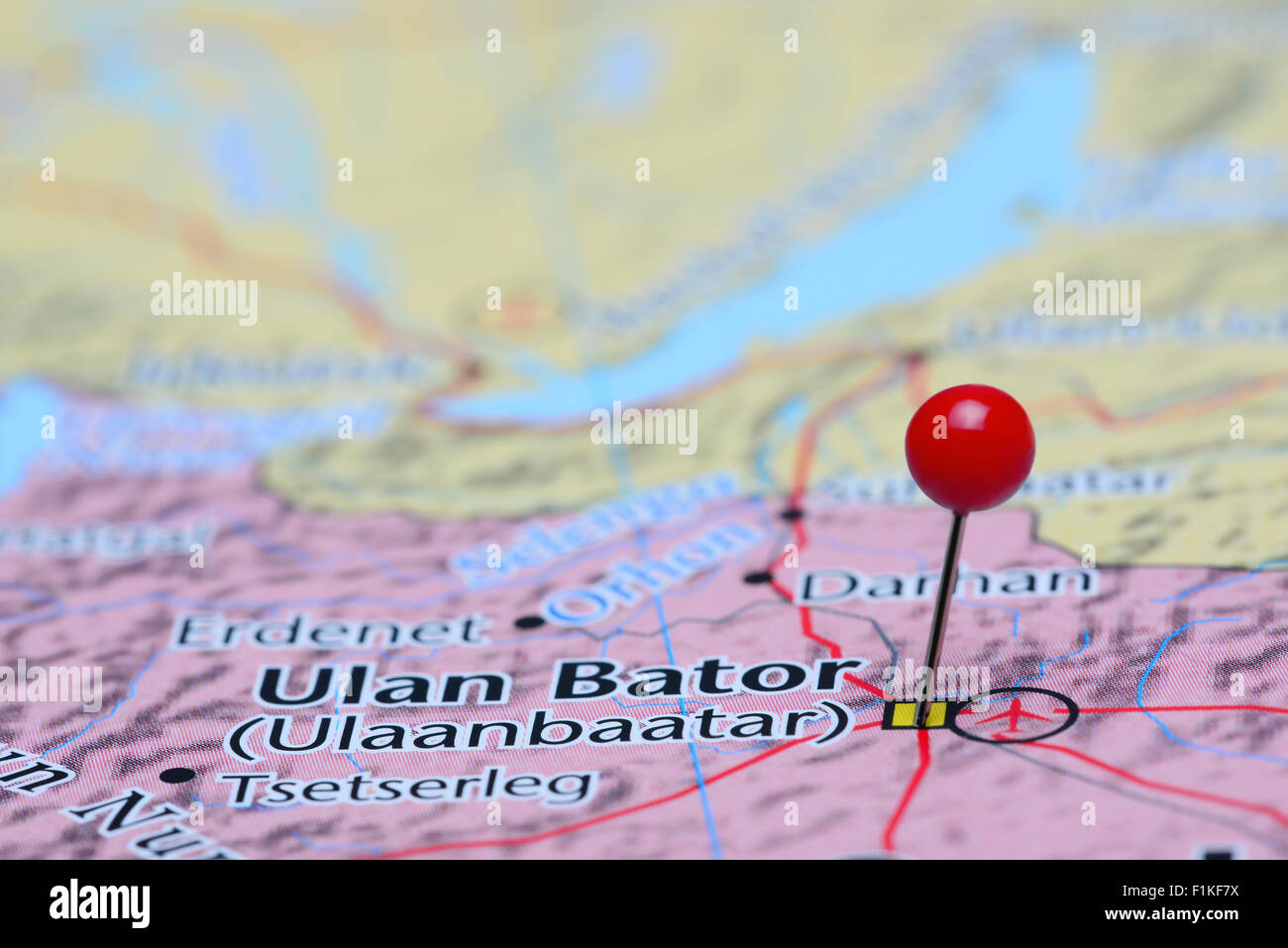 Ulan Bator pinned on a map of Asia Stock Photo - Alamy