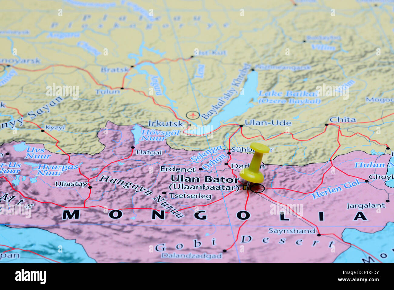 Ulan Bator pinned on a map of Asia Stock Photo - Alamy