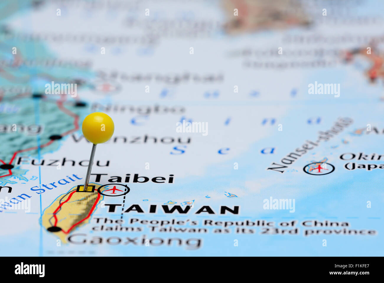 Taibei pinned on a map of Asia Stock Photo - Alamy