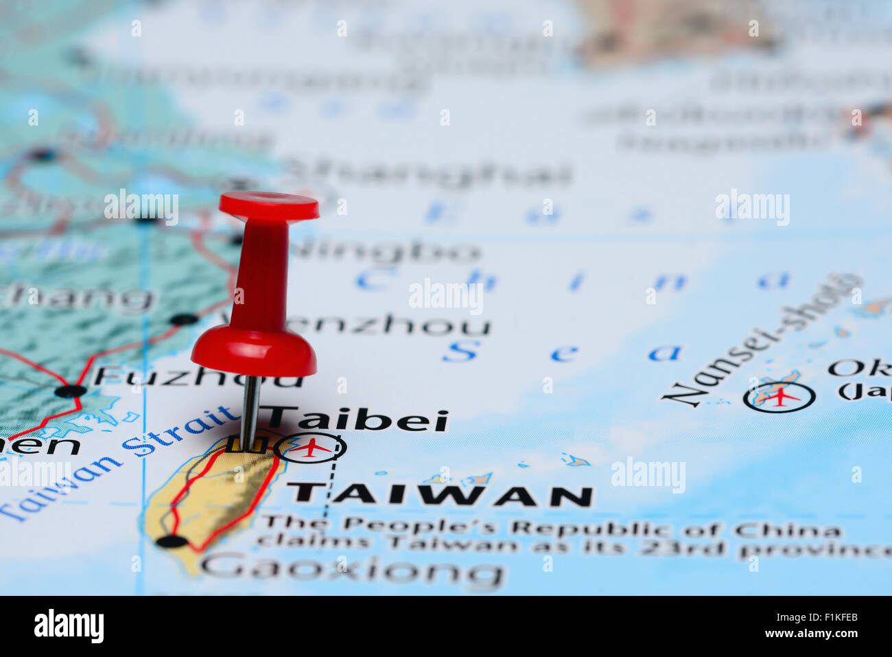 Taibei pinned on a map of Asia Stock Photo - Alamy