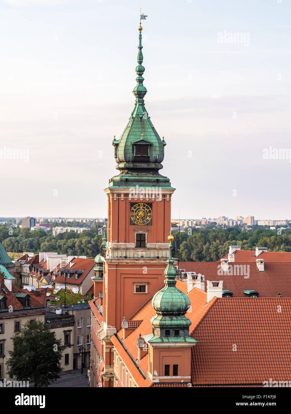 Clock tower of the Royal Castle in the Old Town of Warsaw, Poland Stock ...
