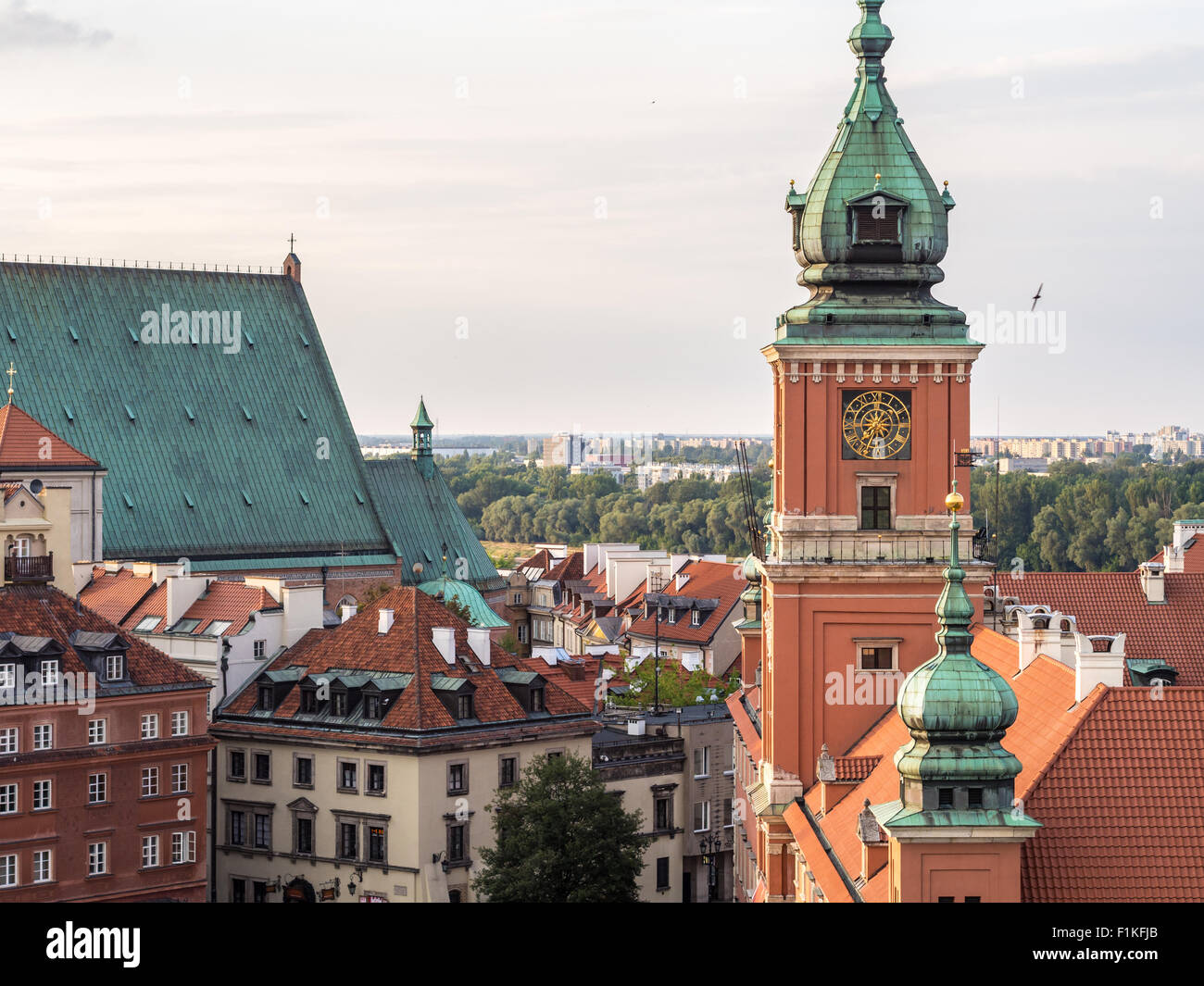 Clock tower of the Royal Castle in the Old Town of Warsaw, Poland Stock ...