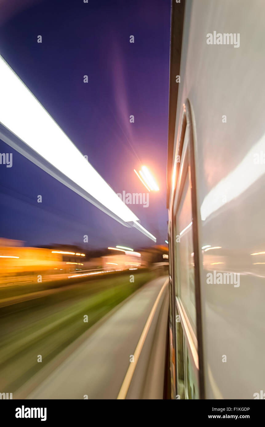 View of station lights from the train window Stock Photo - Alamy
