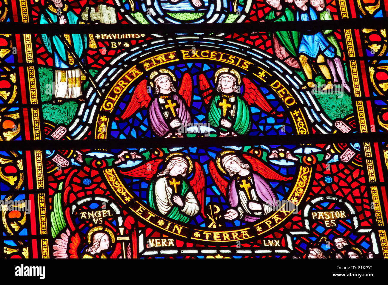 Section of a stained glass window in Southwell Minster, Southwell ...