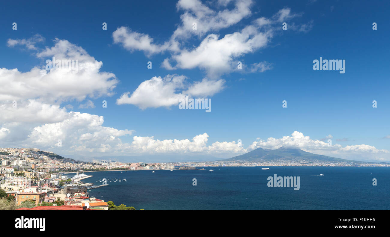 Gulf of Naples panoramic landscape with Mount Vesuvius on the horizon ...