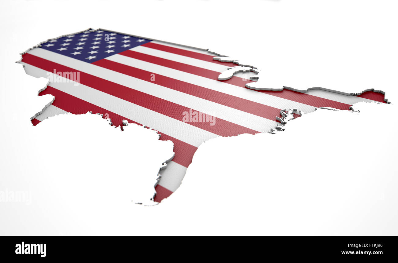 The shape of the country of America in the colours of its national flag ...