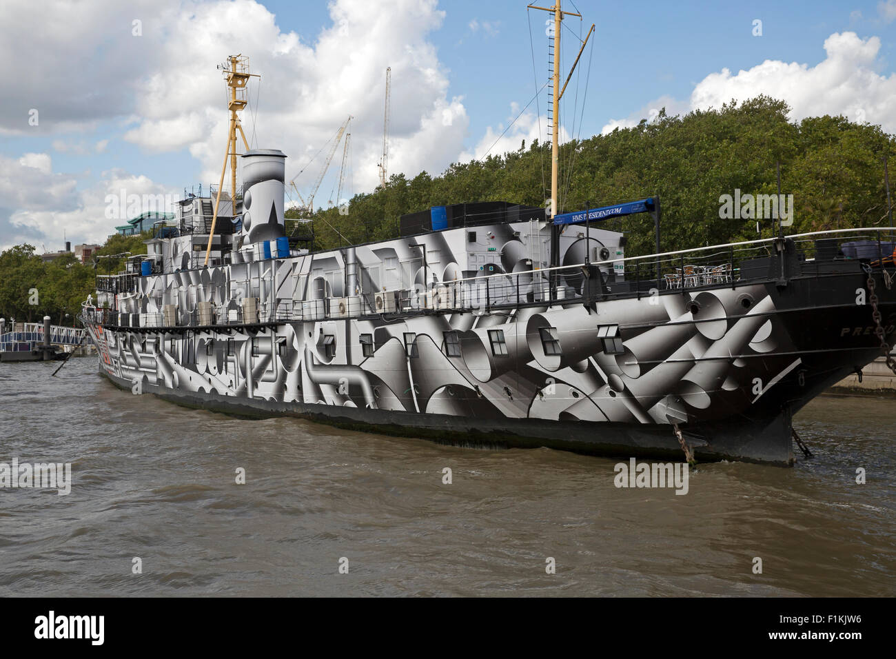 HMS President moored by the embankment in London Stock Photo - Alamy