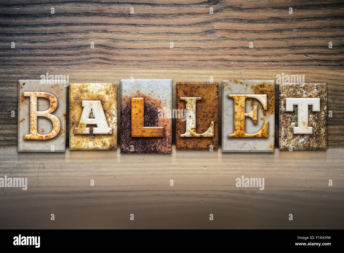 The word "BALLET" written in rusty metal letterpress type sitting on a ...
