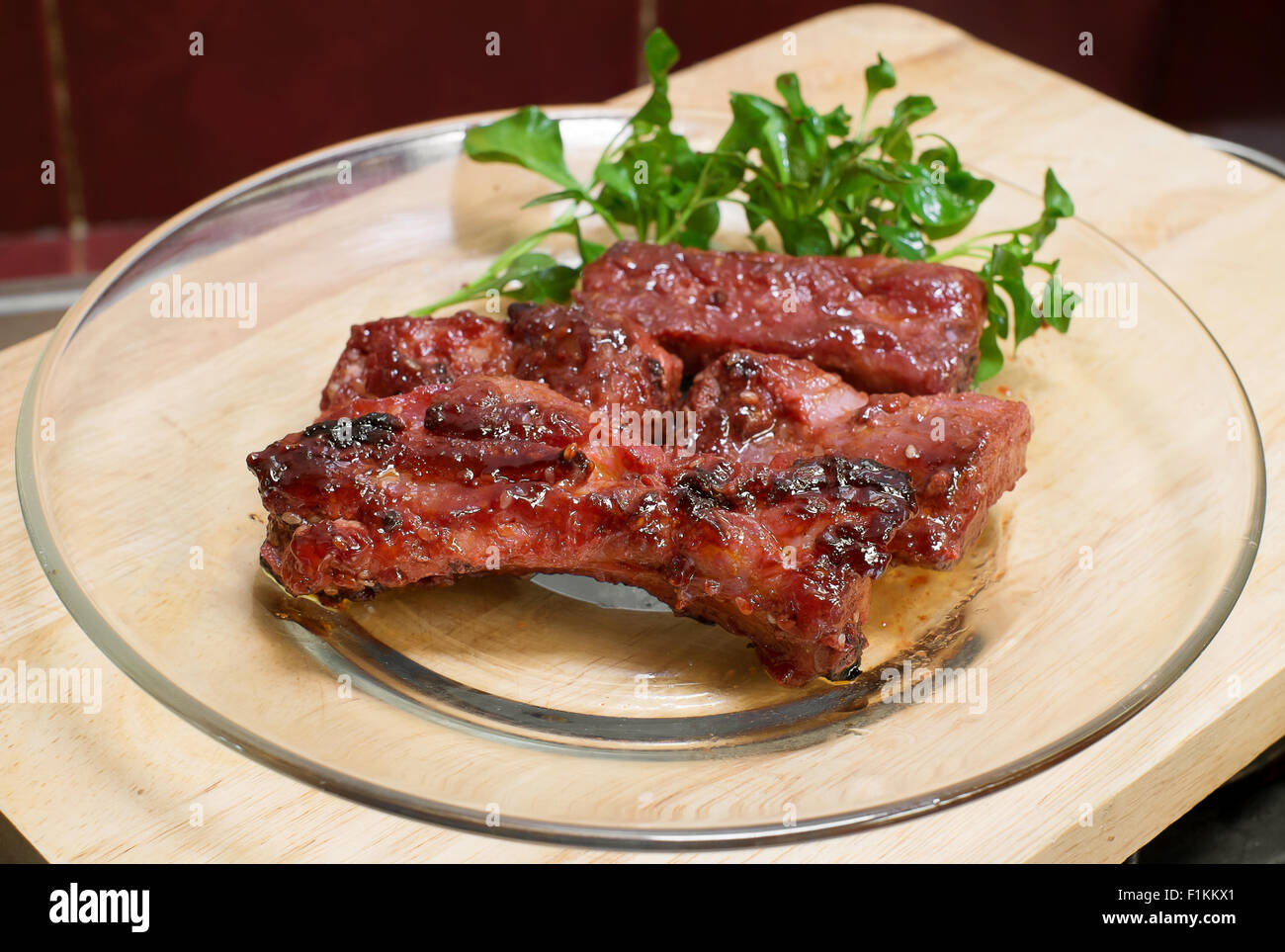 honey pork ribs grilled Stock Photo - Alamy