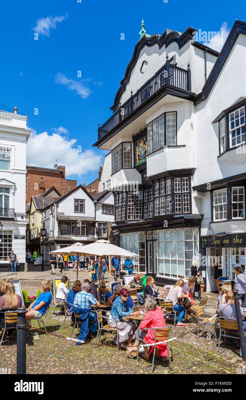 Bars and cafes on Cathedral Yard in the city centre, Exeter, Devon ...
