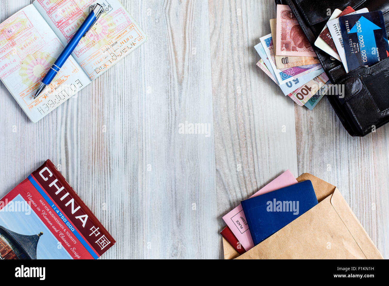 Desk of frequent traveler Stock Photo - Alamy