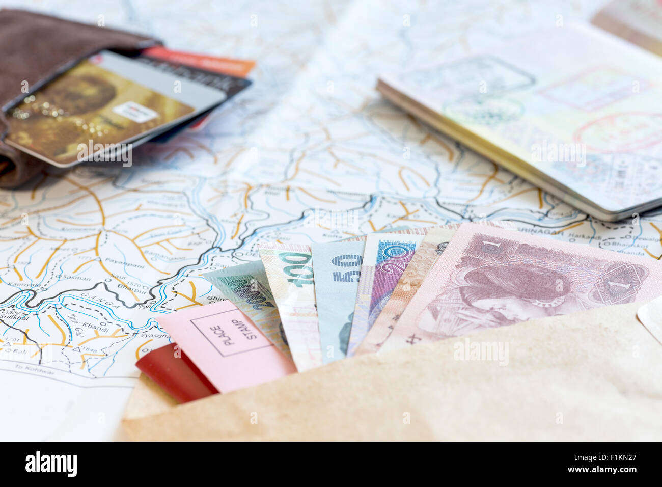 Desk of frequent traveler angle view Stock Photo - Alamy