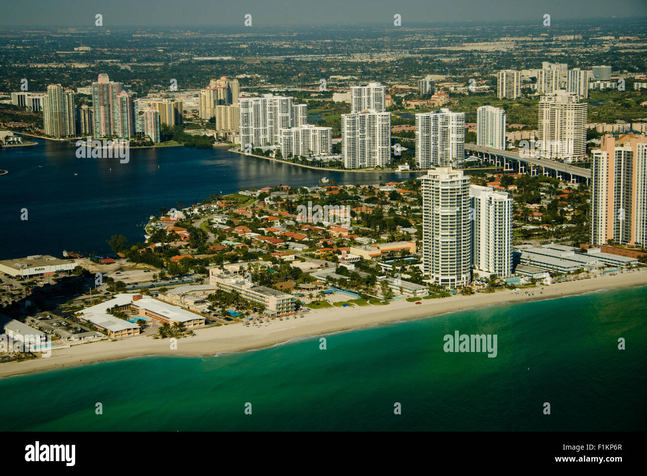 Aerial view of buildings in a city at the waterfront, Miami, Miami-Dade ...