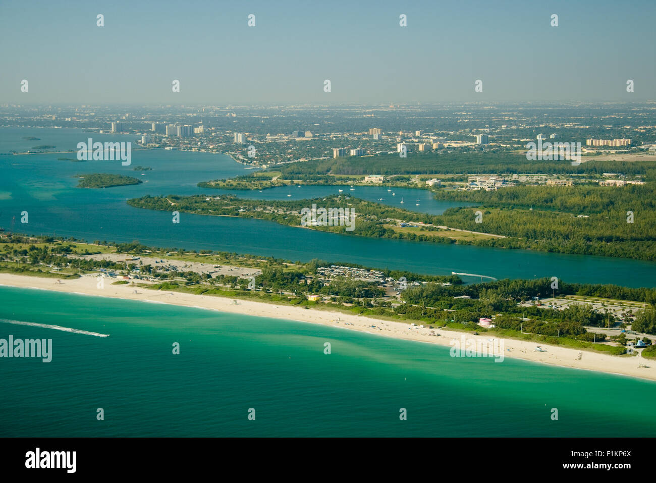 Aerial view of islands in the Atlantic Ocean, Miami, Miami-Dade County ...