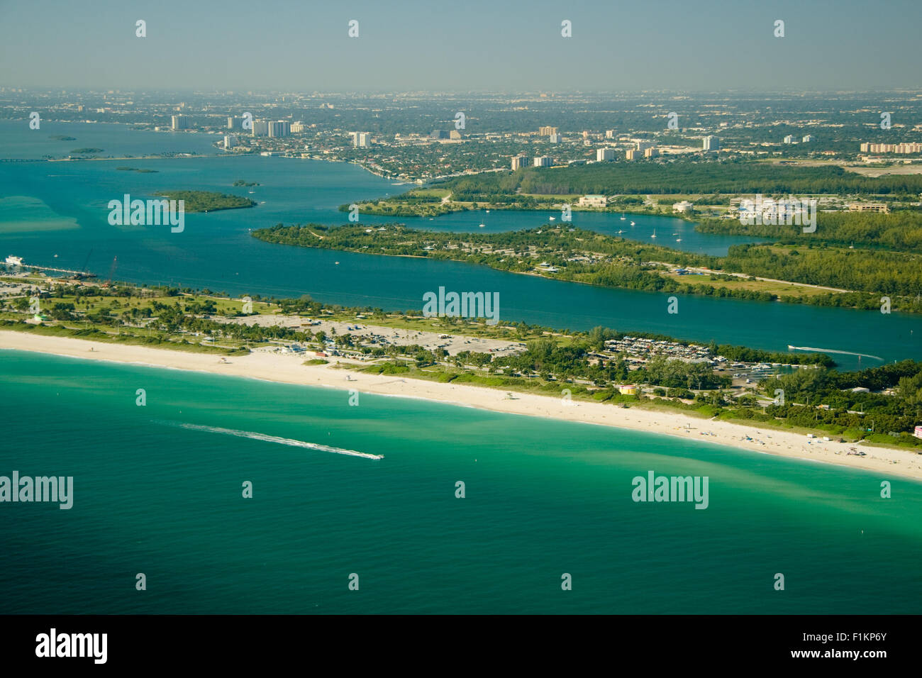 Aerial view of islands in the Atlantic Ocean, Miami, Miami-Dade County ...