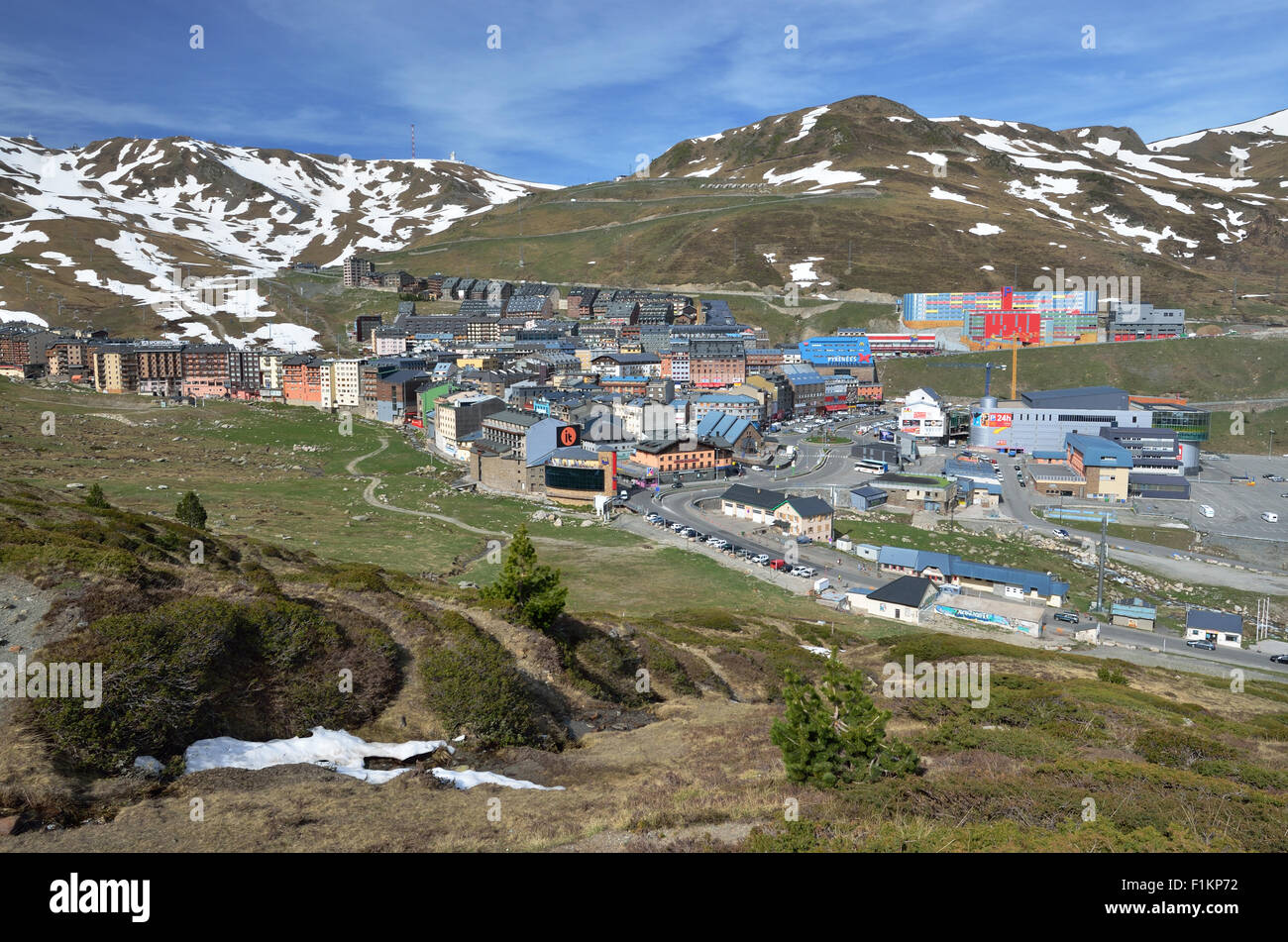 Pyrenees birds eye view buildings hotels roads gentle sloping easy hi ...