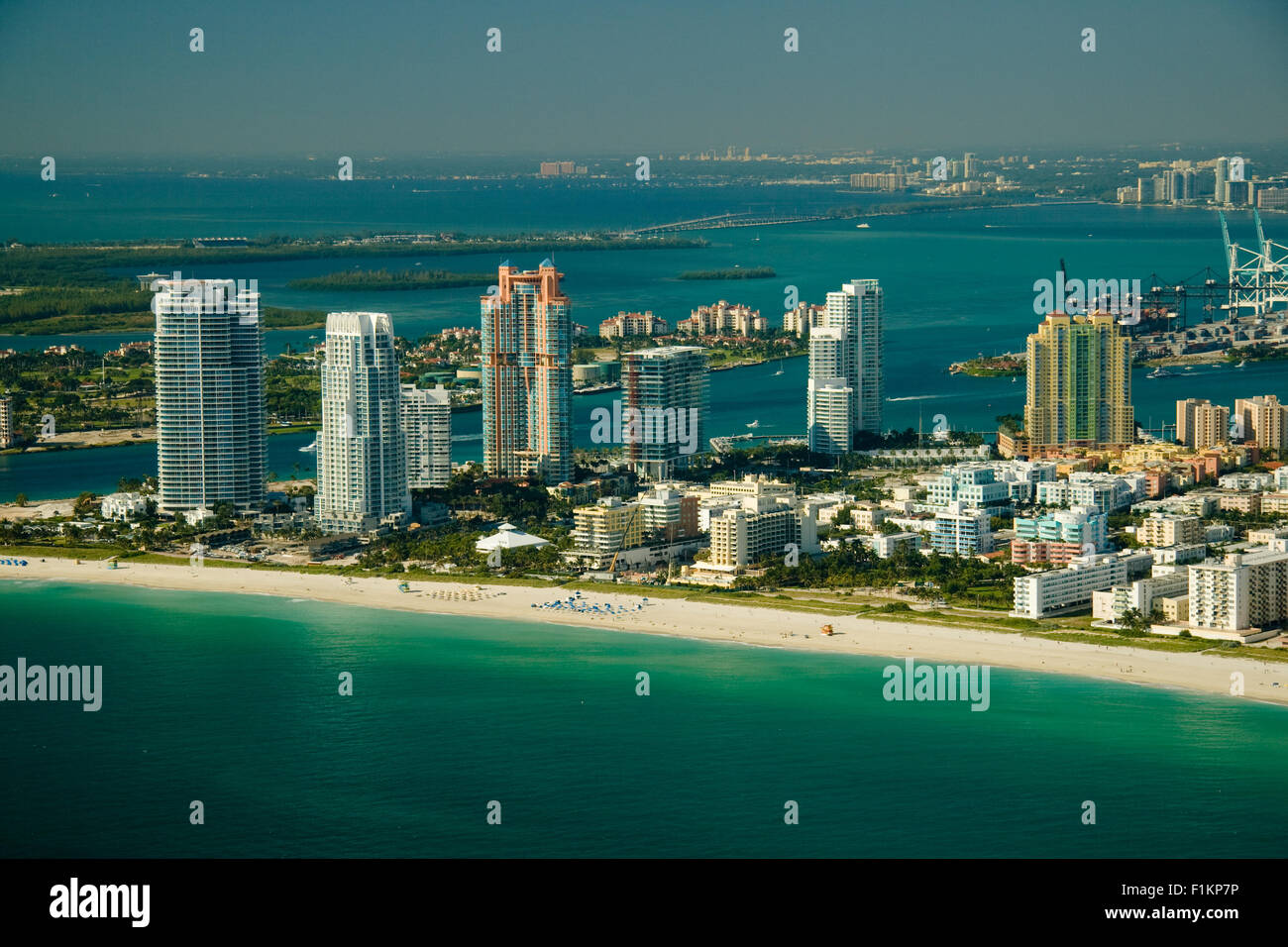 Aerial view of Miami city beach and waterfront, Florida, U.S.A Stock ...