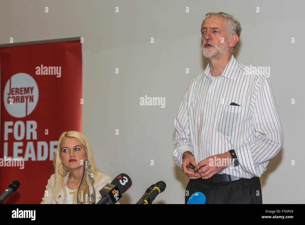 Jeremy Corbyn addresses supporters at the Ivor Crewe Lecture Theatre ...