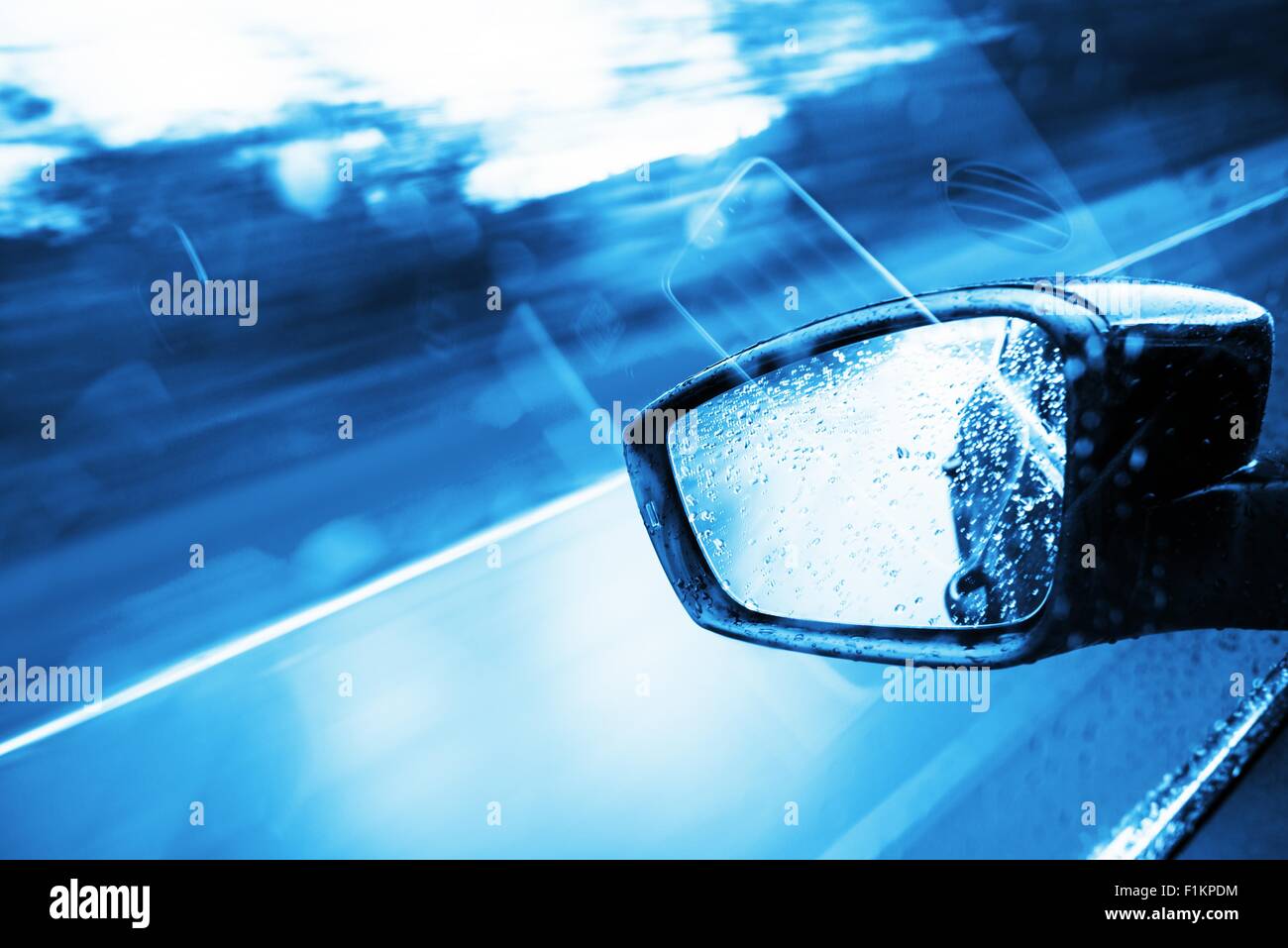 Driving Concept - Blue Color Grading. Modern Car Side Mirror Stock ...