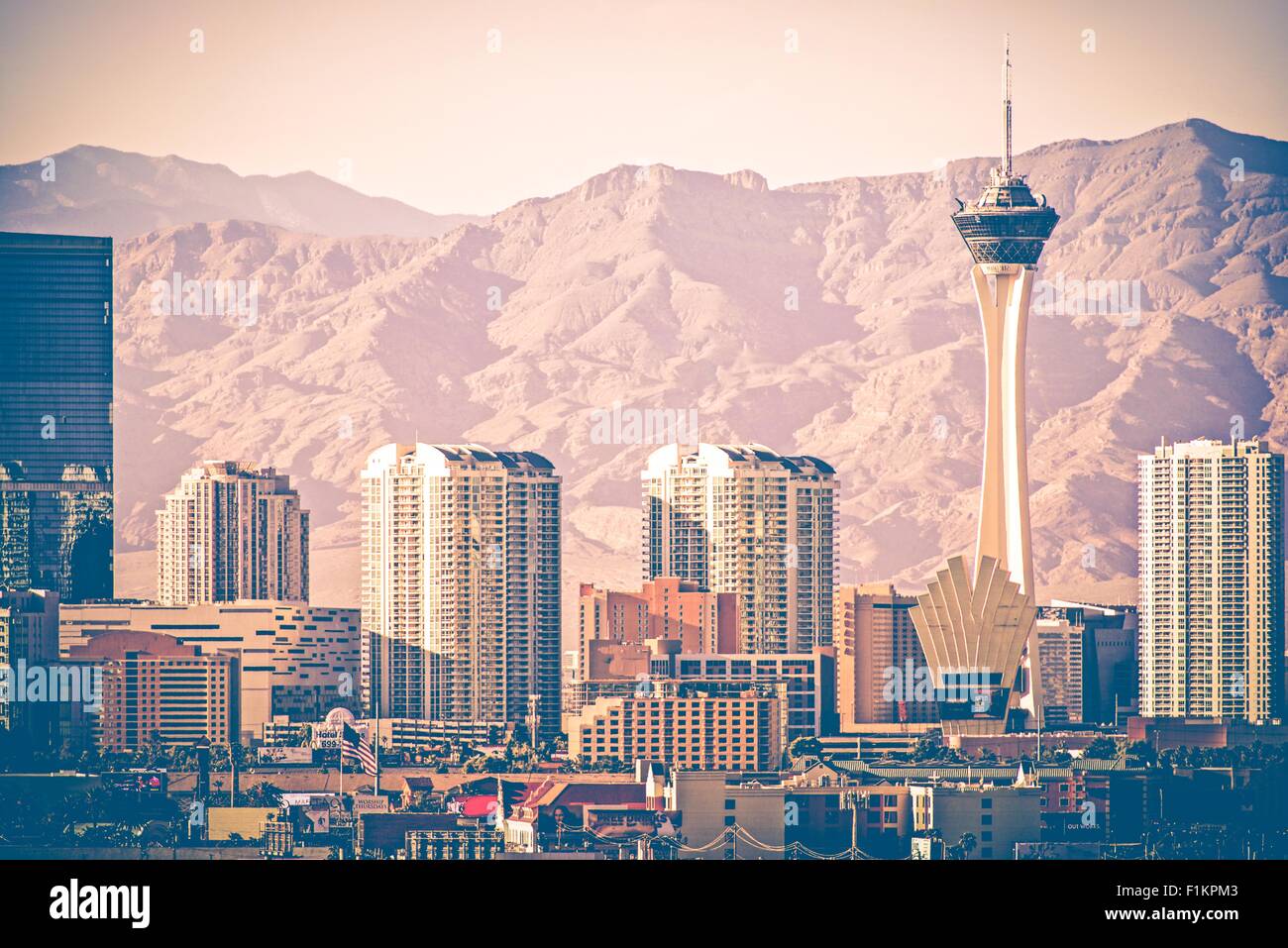 Vintage Las Vegas Skyline. Las Vegas Strip From Distance. Vintage Color ...