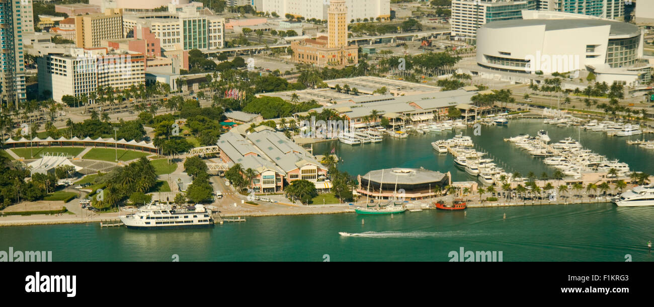 Aerial view of Bayside Marketplace at the waterfront, Miami, Miami-Dade ...