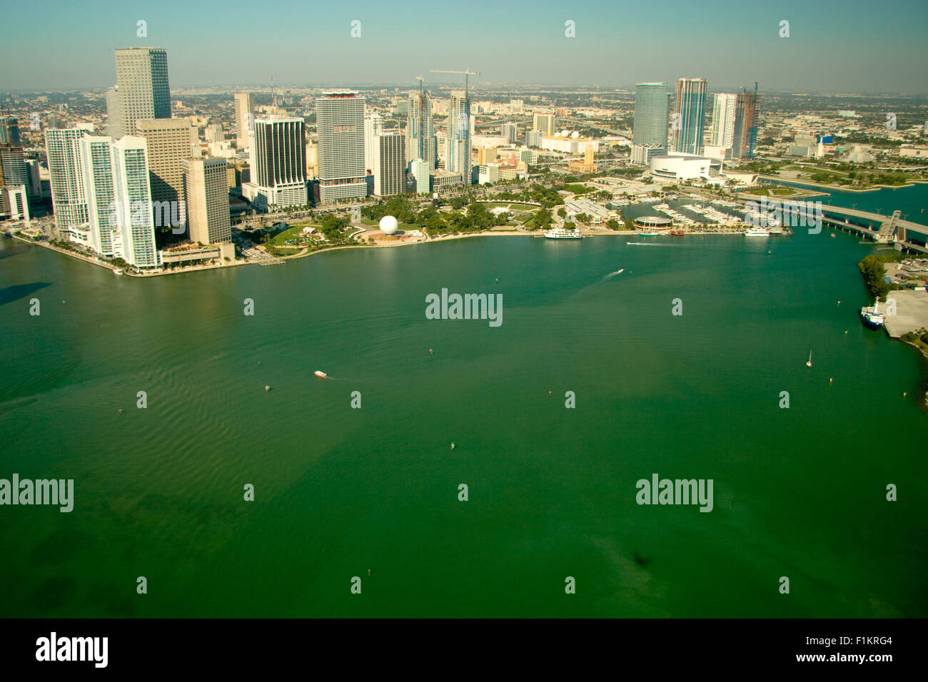 Aerial view of buildings in a city at the waterfront, Miami, Miami-Dade ...