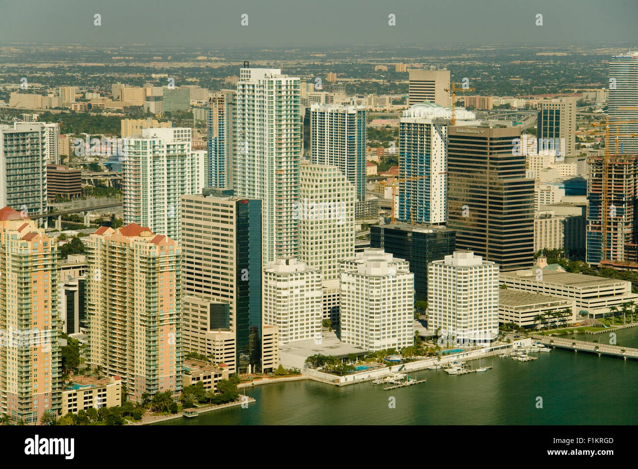 Aerial view of buildings in a city at the waterfront, Miami, Miami-Dade ...