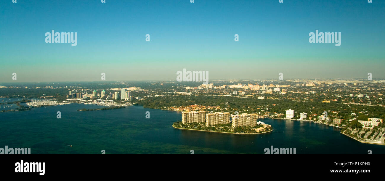 Panoramic aerial view of Miami city coastline, Florida, U.S.A Stock ...