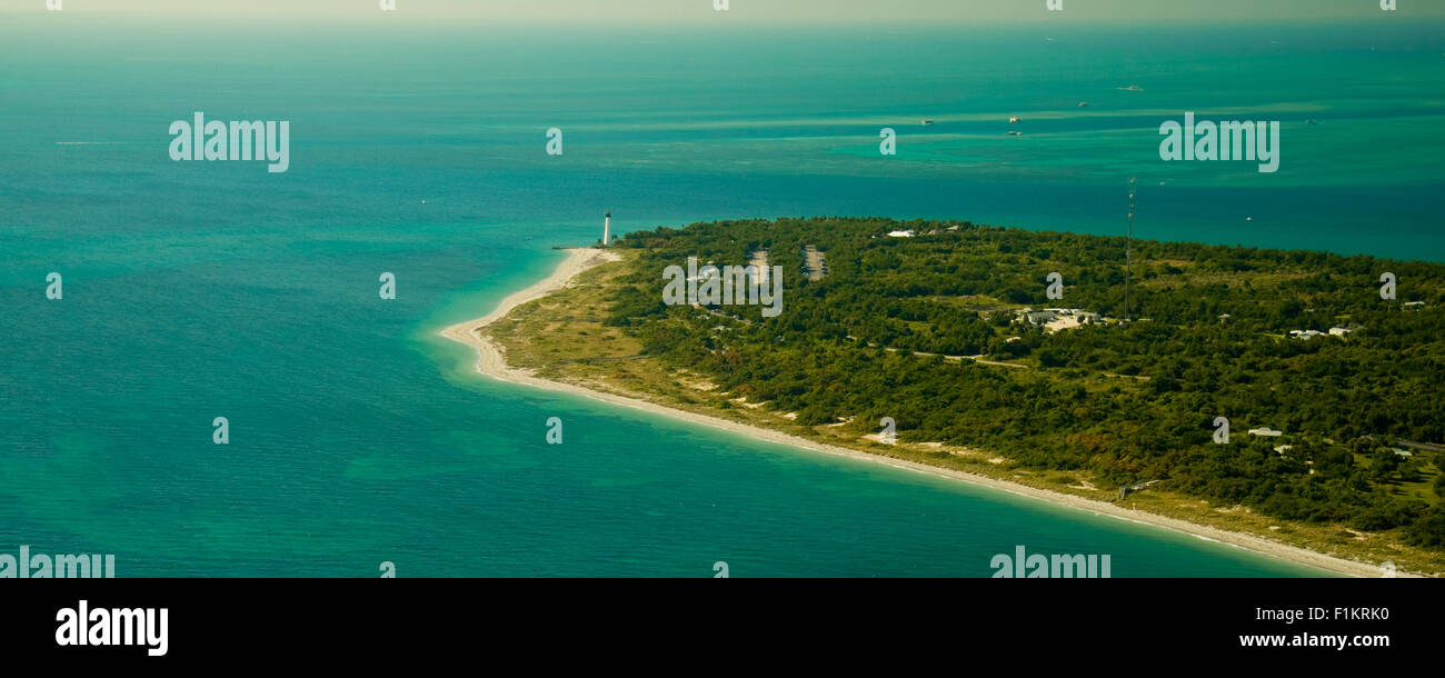 Aerial view of an island in the Atlantic Ocean, Miami, Florida, USA ...