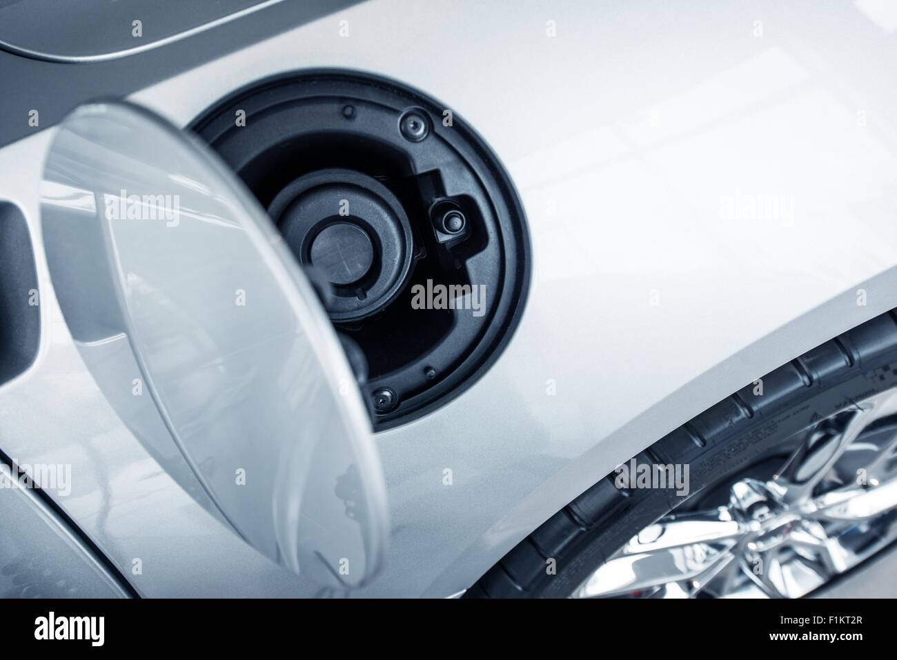 Silver Car Body and Fuel Inlet Closeup Stock Photo - Alamy