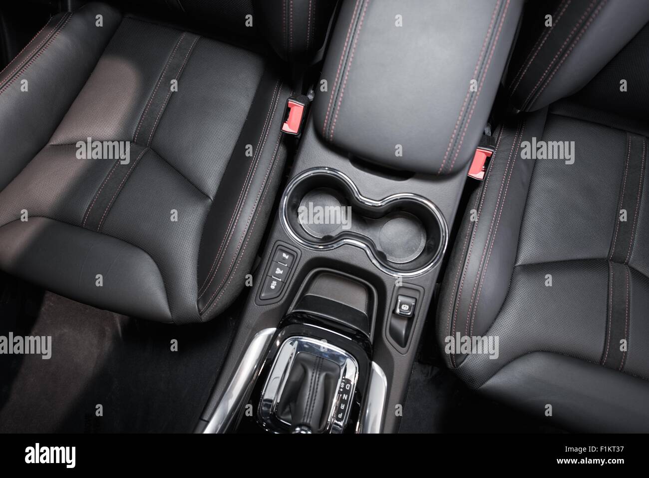 Modern Car Interior Top View. Black Leather Brand New Car Interior ...