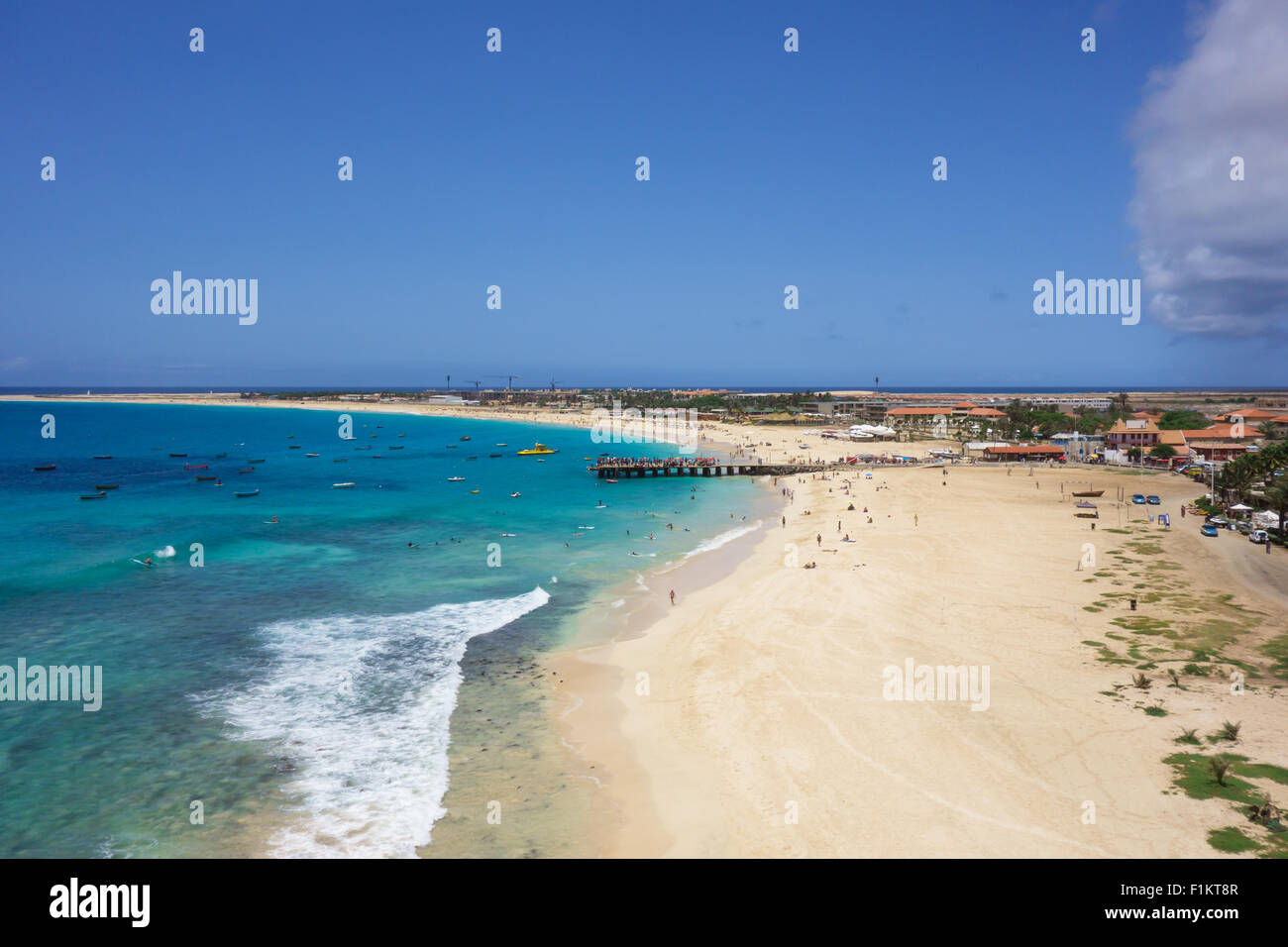 Aerial view of Santa Maria beach in Sal Island Cape Verde - Cabo Verde ...