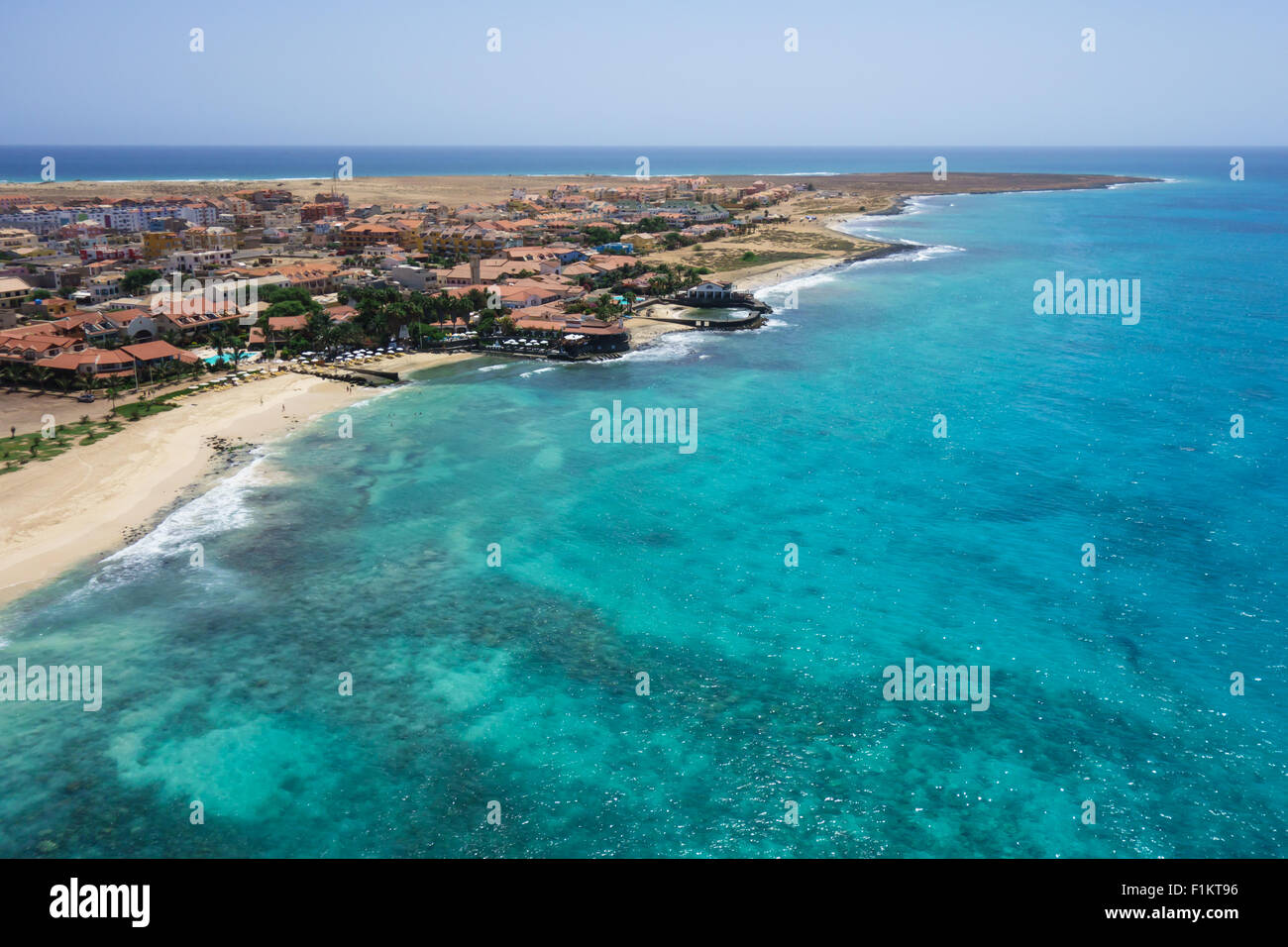 Aerial view of Santa Maria beach in Sal Island Cape Verde - Cabo Verde ...