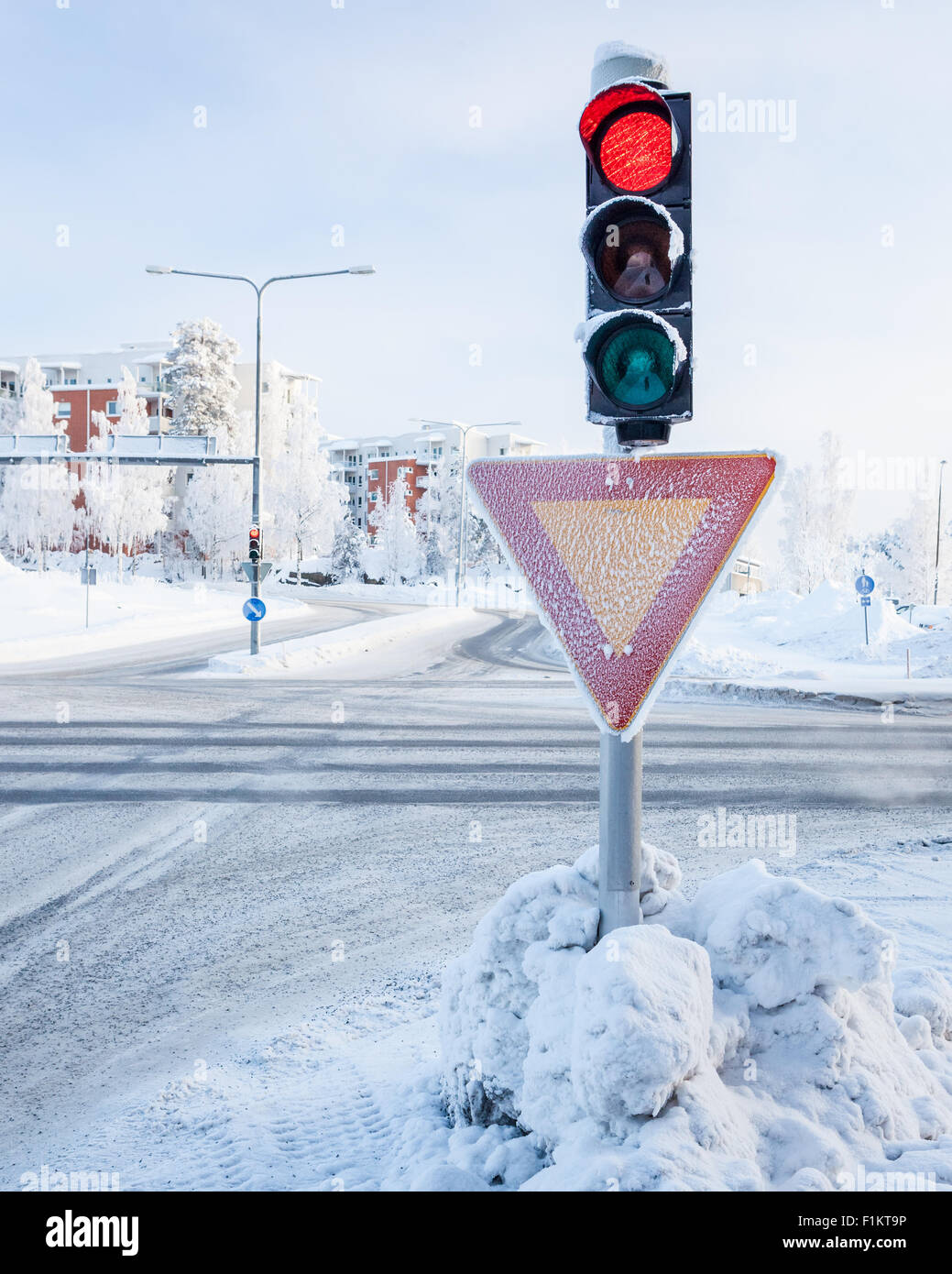 Red traffic light at winter Stock Photo - Alamy