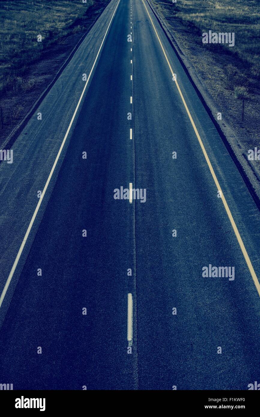 Empty Straight Two Lanes Highway From Above. Fresh Highway Pavement ...