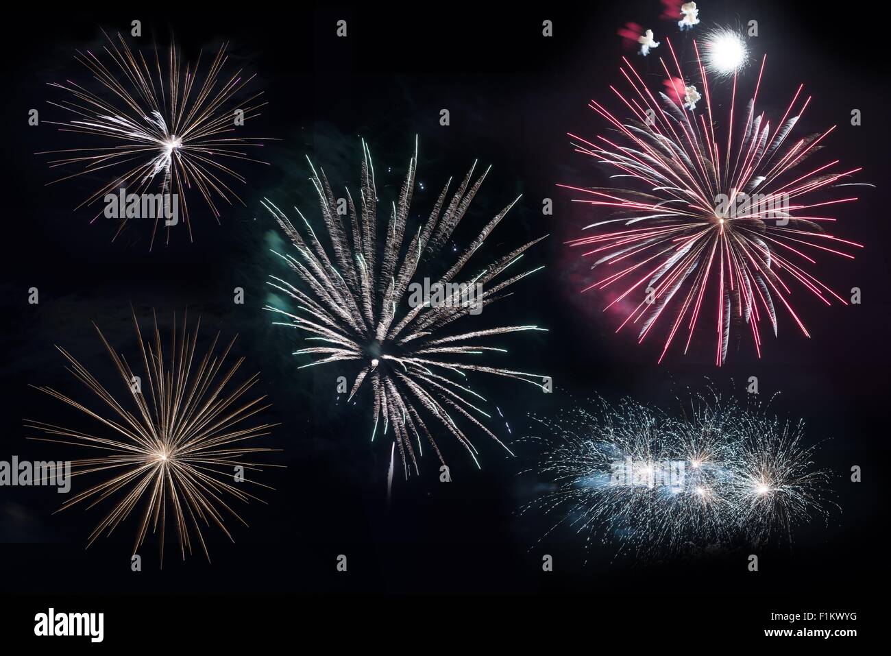 Isolated on Black Firework Blasts. Five Firework Explosions to Choose ...
