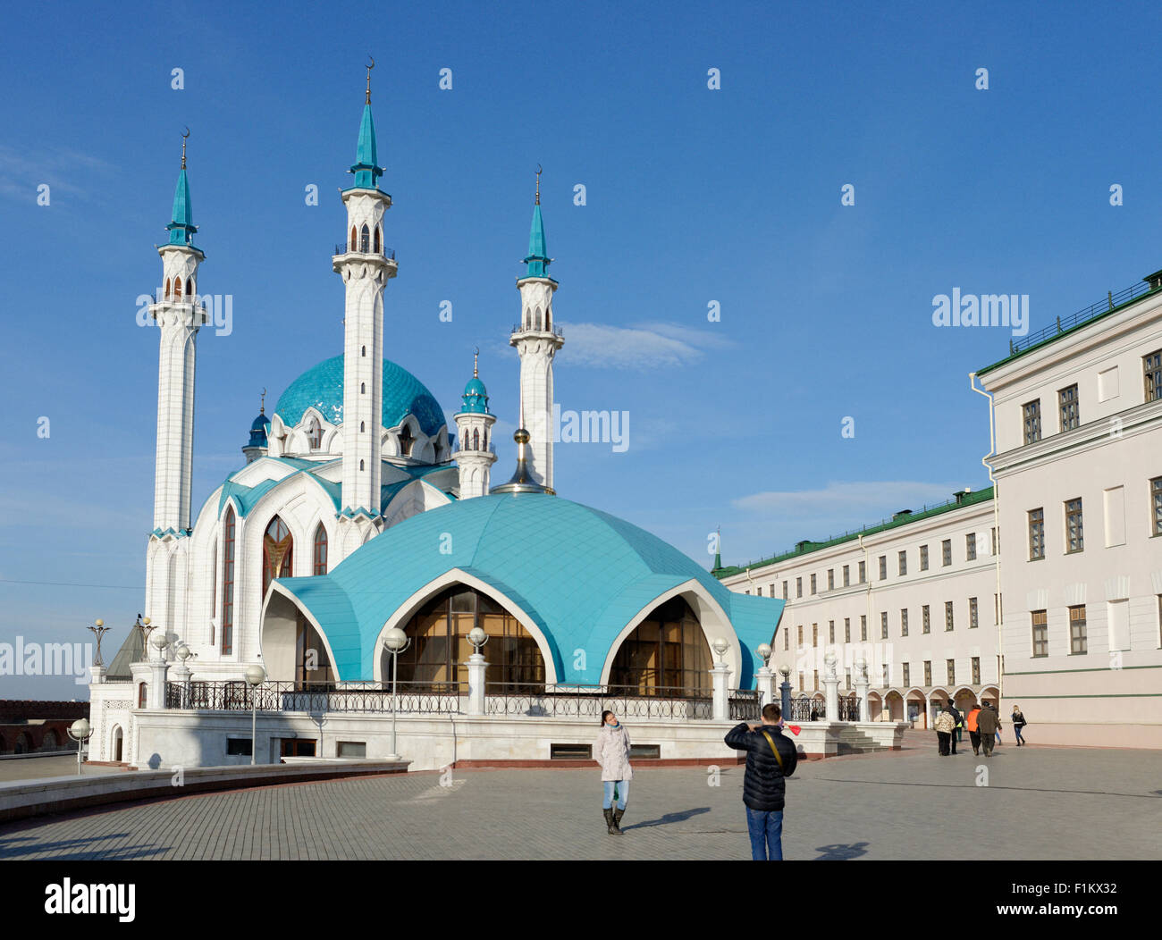 tThe blue domes and white minarets of he Kul Sharif Mosque Kazan ...