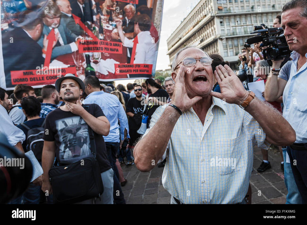 Rome, Italy. 03rd Sep, 2015. Demonstrators shout slogans as they take ...