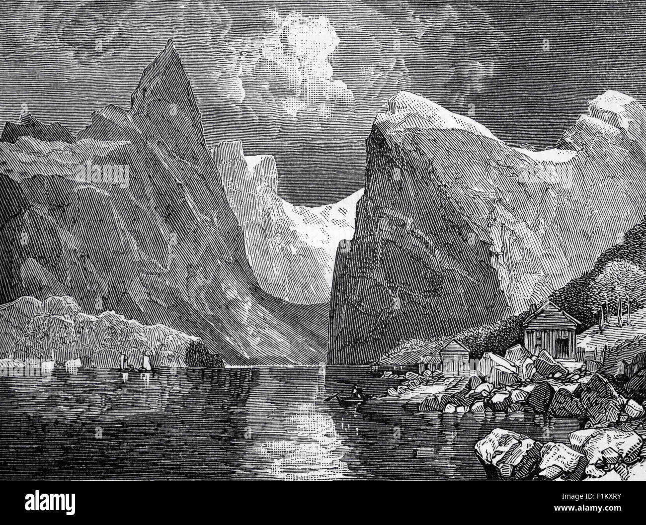 A Fiord: a long, narrow, deep inlet of the sea between high cliffs ...