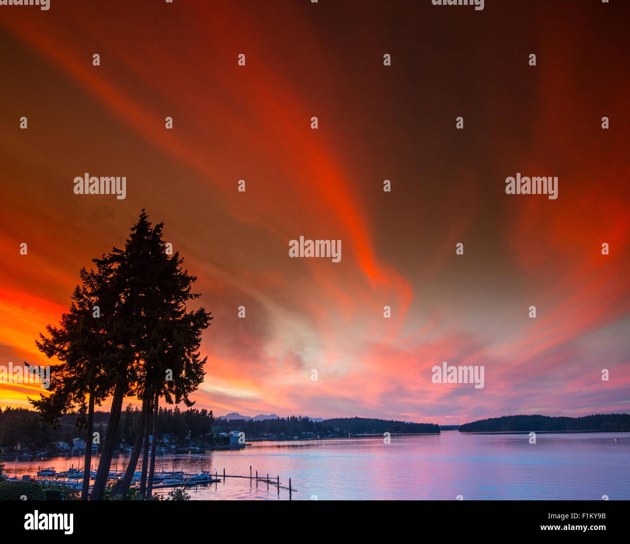 Gorgeous sunset. Carlyon Beach Marina and Steamboat Island. Puget Sound ...