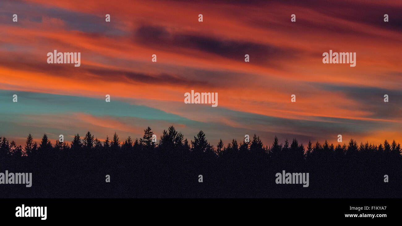 Beautiful sunset over mountains forest hi-res stock photography and ...