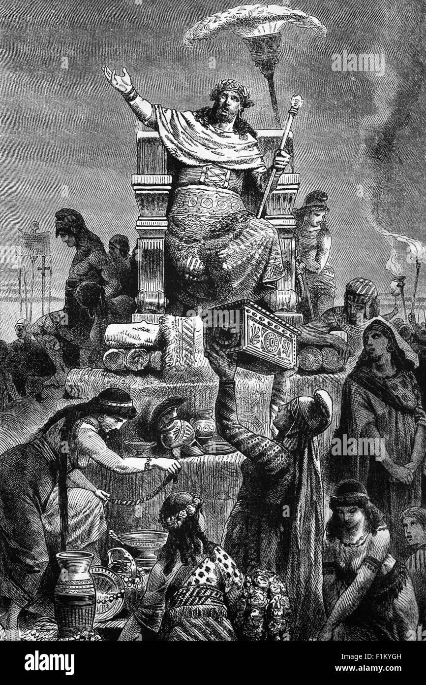 The funeral pyre of Croesus, king of Lydia from 560 to 547 BC after his ...